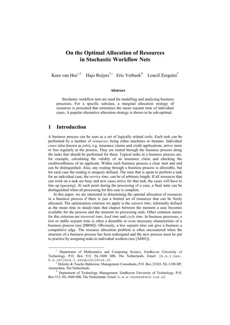 Pdf On The Optimal Allocation Of Resources In Stochastic Workflow Nets