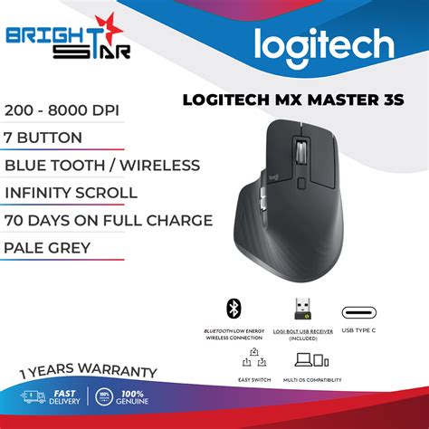 Logitech Mx Master S Bt And Usb Receiver Wireless Dpi Graphite Pale Grey Y