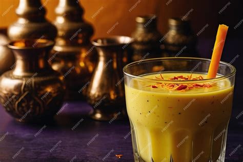 Traditional Saffron Lassi With A Saffron Strand Garni Premium Ai Generated Image