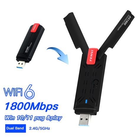 Fenvi Usb Wifi 6 Adapter For Desktop Pc Dual Band Ax1800mbps High Speed