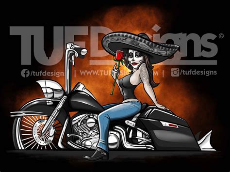 Dia De Los Muertos Lowrider Chola Biker Motorcycle Artwork Etsy UK