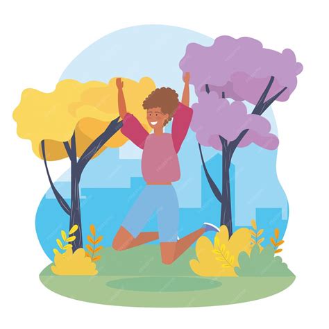 Счастливые девушки с повседневной одеждой и деревьями Бесплатно векторы