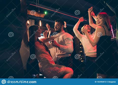 Portrait Of Cheerful Positive Group Corporate People Have Fun Party