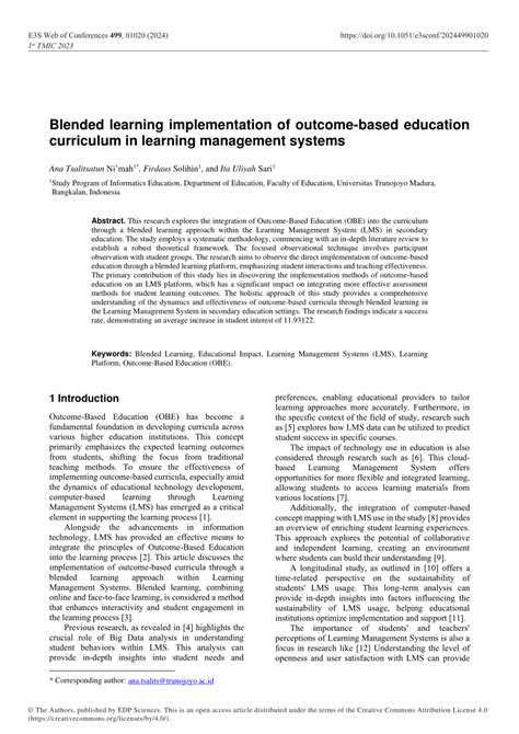 Pdf Blended Learning Implementation Of Outcome Based Education Curriculum In Learning