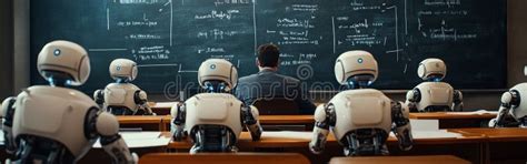 Robotic Class In A Futuristic Classroom Stock Illustration Illustration Of Robots Smart