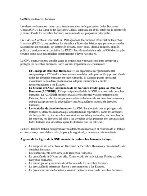 La Onu Y Los Derechos Humanos Pdf Naciones Unidas Relaciones