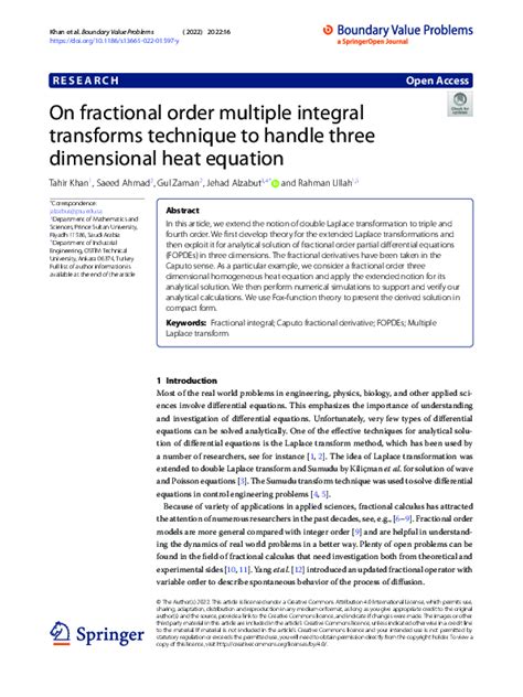 Pdf On Fractional Order Multiple Integral Transforms Technique To