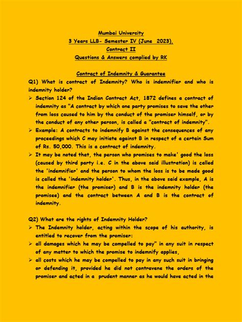 contract ii questions and answers pdf guarantee law of agency