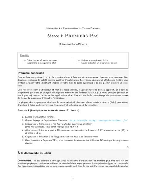 Remplissable En Ligne Ip1 Tp 1 Sujet Shell Java Introductionla Programmation 1 Fax Email