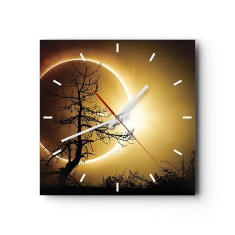 HORLOGE MURALE EN Verre X Cm Silencieuse Eclipse Le Soleil Arbre Wall Clock EUR