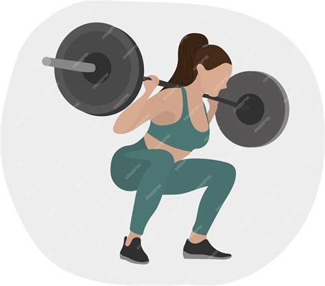 Premium Vector The Girl Squats With A Barbell Weightlifting