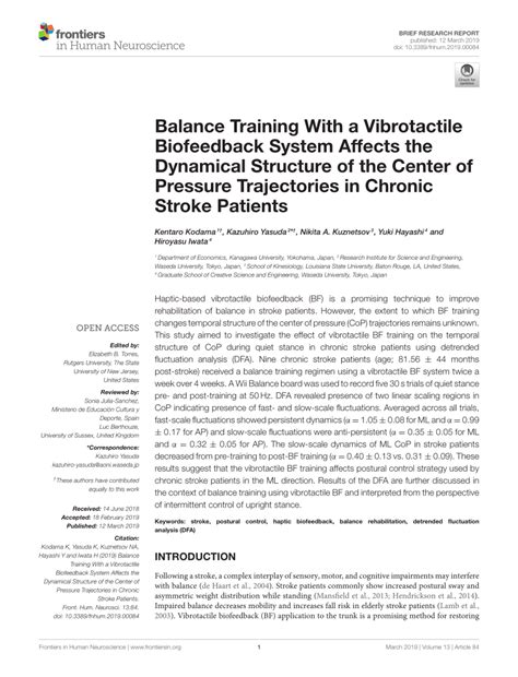 Pdf Balance Training With A Vibrotactile Biofeedback System Affects The Dynamical Structure Of