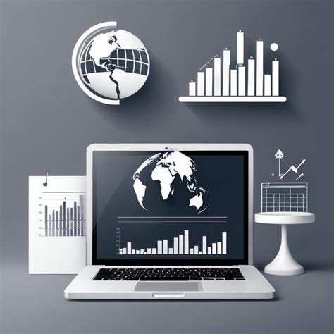 global insights laptop displaying world map with analytics graph on the