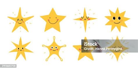 귀여운 별 벡터 일러스트 레이 션 세트입니다 다양한 감정을 가진 스타 어린이용 평면 그림입니다 별 클립 아트 그래픽 손으로 그린 디지털 일러스트 흰색 고립 배경입니다 감정에