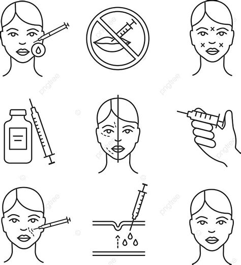 Neurotoxin Injection Cosmetic Procedures Linear Icons Set Editable Flat