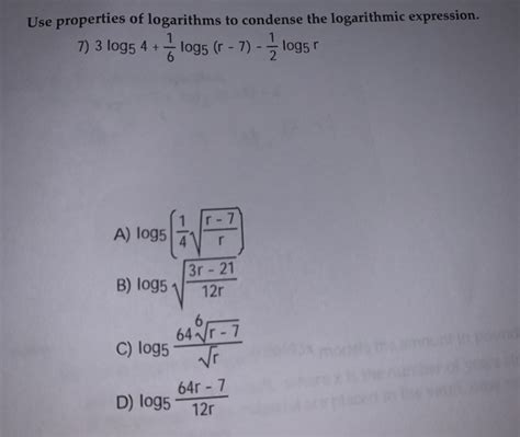 Solved Use properties of logarithms to condense the | Chegg.com
