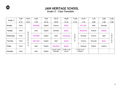 Grade 1c Timetable Pdf