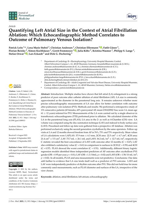 Pdf Quantifying Left Atrial Size In The Context Of Atrial