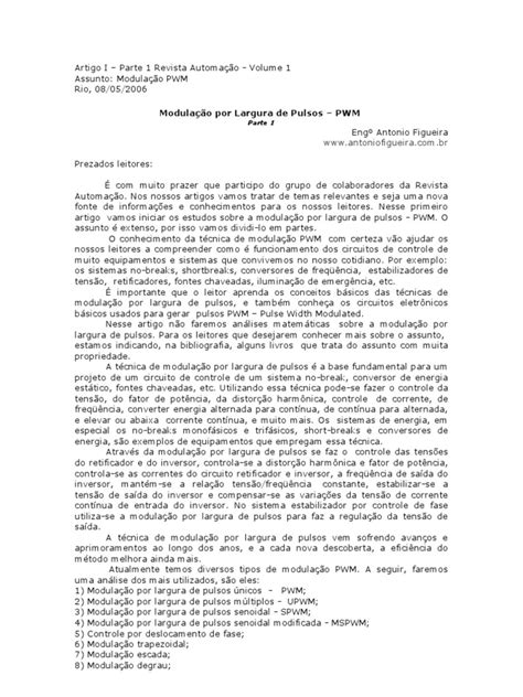 Modulação Por Largura De Pulsos Pwm Pdf Rede Elétrica Frequência