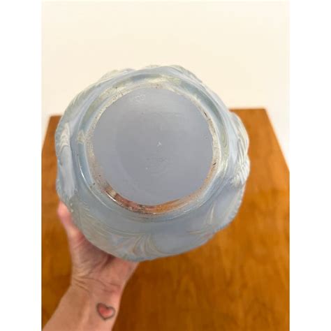 Vintage Phoenix Glass Blue Fern Frosted And Clear Artware Sculpted Vase
