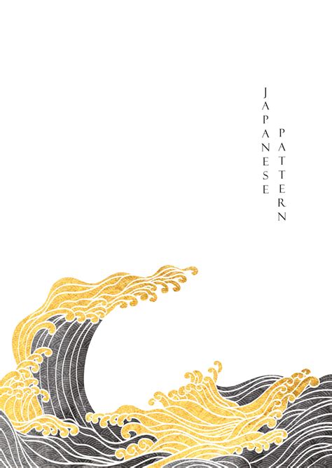 Japanese Background With Line Pattern Vector Ocean Sea Decoration Element With Gold And Black