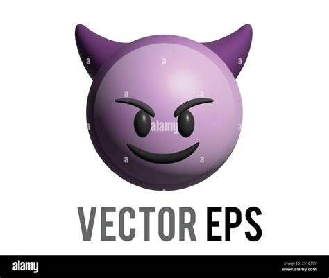 The Isolated 3d Purple Demon Devil Smiling Face Icon With Horns Stock