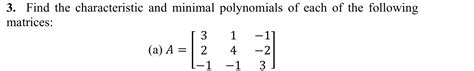 solved find the characteristic and minimal polynomials of