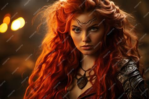 Premium Photo A Woman With Red Hair And A Tattoo On Her Face