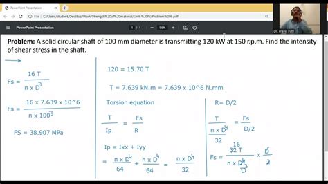Problem On Torsion Power Transmitted By Shaftshear Stress In Shaft