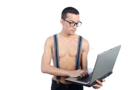 Nerd With A Laptop Stock Image Image Of Lifestyle Glasses 78307927