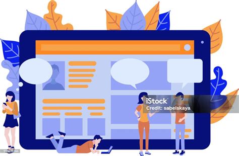 인터넷으로 인해 통신하는 다양한 디지털 장치를 가진 사람들과의 소셜 커뮤니케이션 개념 공유 개념에 대한 스톡 벡터 아트 및 기타