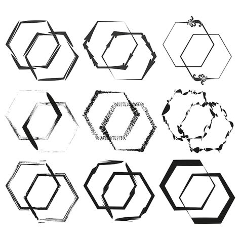 Premium Vector Assorted Hexagonal Frames Set Black And White