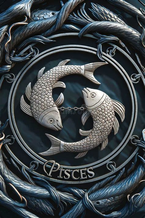 Pisces Zodiac Sign Metal Engraved Art Stock Illustration