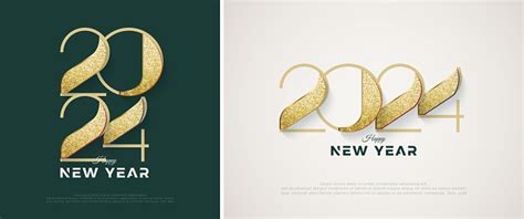 고급스럽고 반짝이는 황금 숫자가 있는 독특한 새해 복 많이 받으세요 2024 디자인 새해 복 많이 받으세요 배너 포스터 인사말과 축하를 위한 프리미엄 디자인 벡터 2024