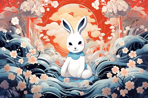 Chinese Year Of The Rabbit Poster Premium Ai Generated Vector