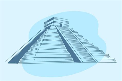 엘 카스티요 El Castillo 의 고대 역사 건물의 손으로 그려진 프리미엄 벡터