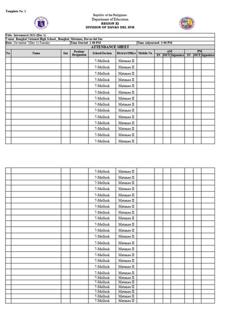 Attendance Intrams Mollusk Pdf