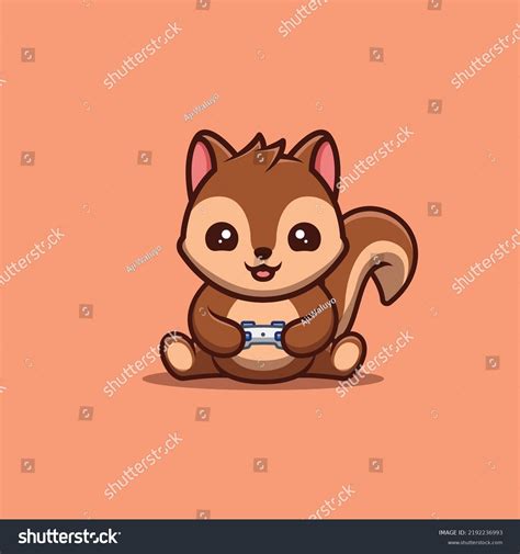 Squirrel Sitting Gaming Cute Creative Kawaii Stock Vector Royalty Free