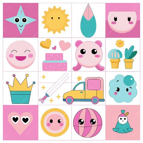 Premium Vector Cute Cartoon Characters In A Grid