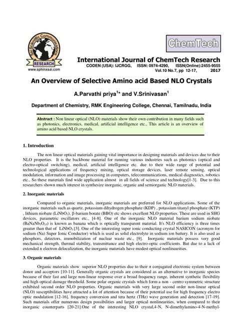 Pdf An Overview Of Selective Amino Acid Based Nlo Crystals