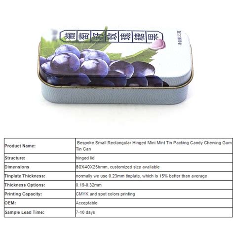 Bespoke Small Rectangular Hinged Mint Tin Packing Candy Tin Can