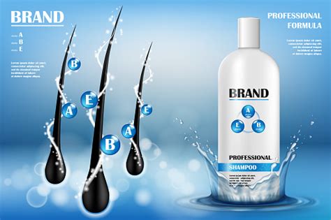 화장품 광고 템플릿입니다 머리 샴푸와 물 얼룩과 흰색 플라스틱 튜브 제품 브랜드 디자인 이랑 샴푸 벡터 일러스트 레이 션 배경