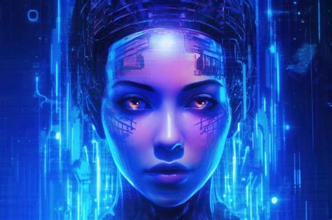 Premium Ai Image A Woman With A Futuristic Cybernetic Glowing Blue
