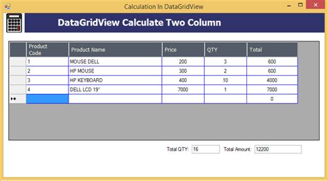 Vb Net How To Calculate Two Column In Datagridview Gss Technology