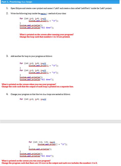 Solved Part 1 Practicing For Loops 1 Open Eclipse And