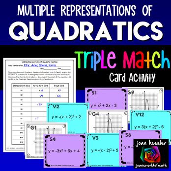 Quadratic Functions Multiple Representations Triple Match By Joan Kessler