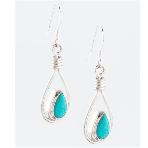 Turquoise And Silver Teardrop Dangle Earrings Southwest Indian Foundation