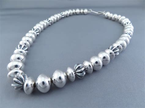 Sterling Silver Navajo Pearls Bead Necklace Jewelry By Al Joe