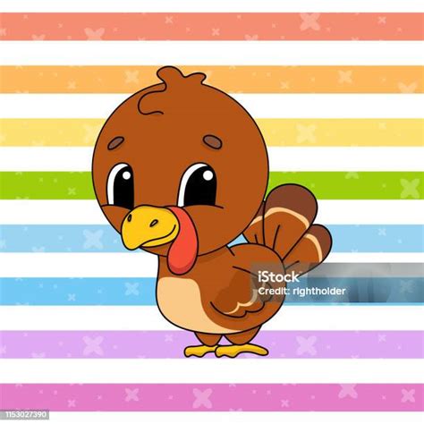 브라운 터키 귀여운 캐릭터 화려한 벡터 일러스트입니다 만화 스타일입니다 색상 배경에 고립 디자인 요소입니다 디자인 책 스티커 카드 포스터 및 옷을 위한 템플릿입니다 공부에