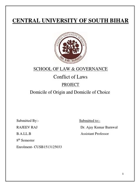 Conflict Of Law Domicile Of Origin And Domicile Of Choice Pdf